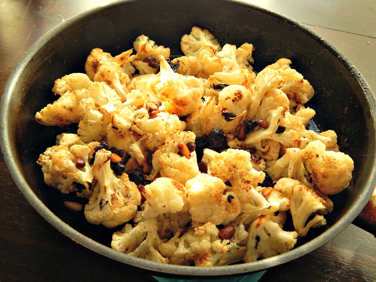 Roasted Cauliflower with Dates & Pine Nuts - Frugal Hausfrau