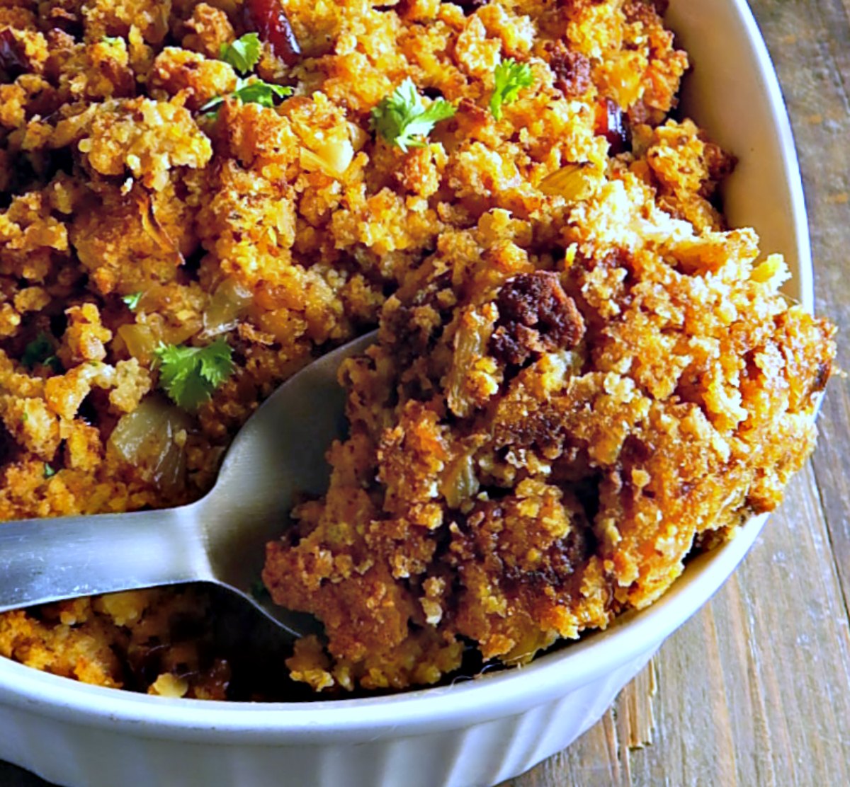 Chorizo & Cranberry Cornbread Stuffing - Frugal Hausfrau